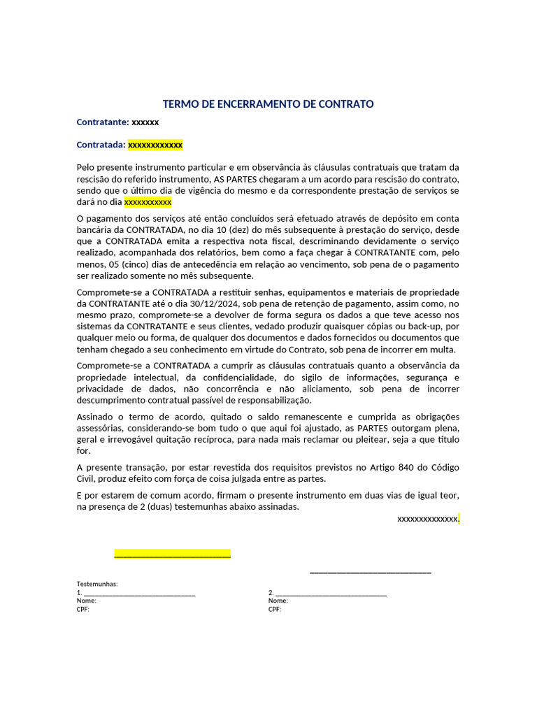 Minuta - Encerramento Contrato PJ | PDF