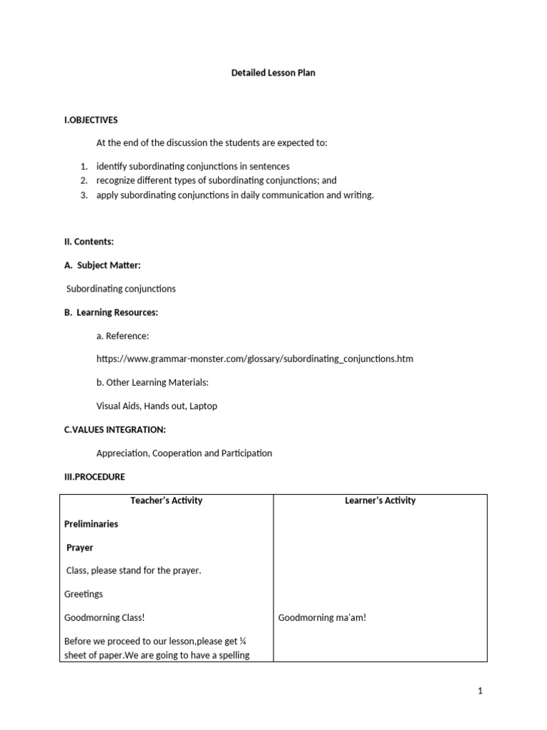 Detailed Lesson- Subordinating_063009 | PDF | Syntax | Language Mechanics