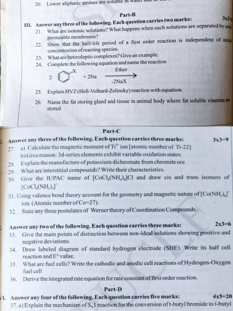 Chemistry 2,3,5 Marks Questions | PDF