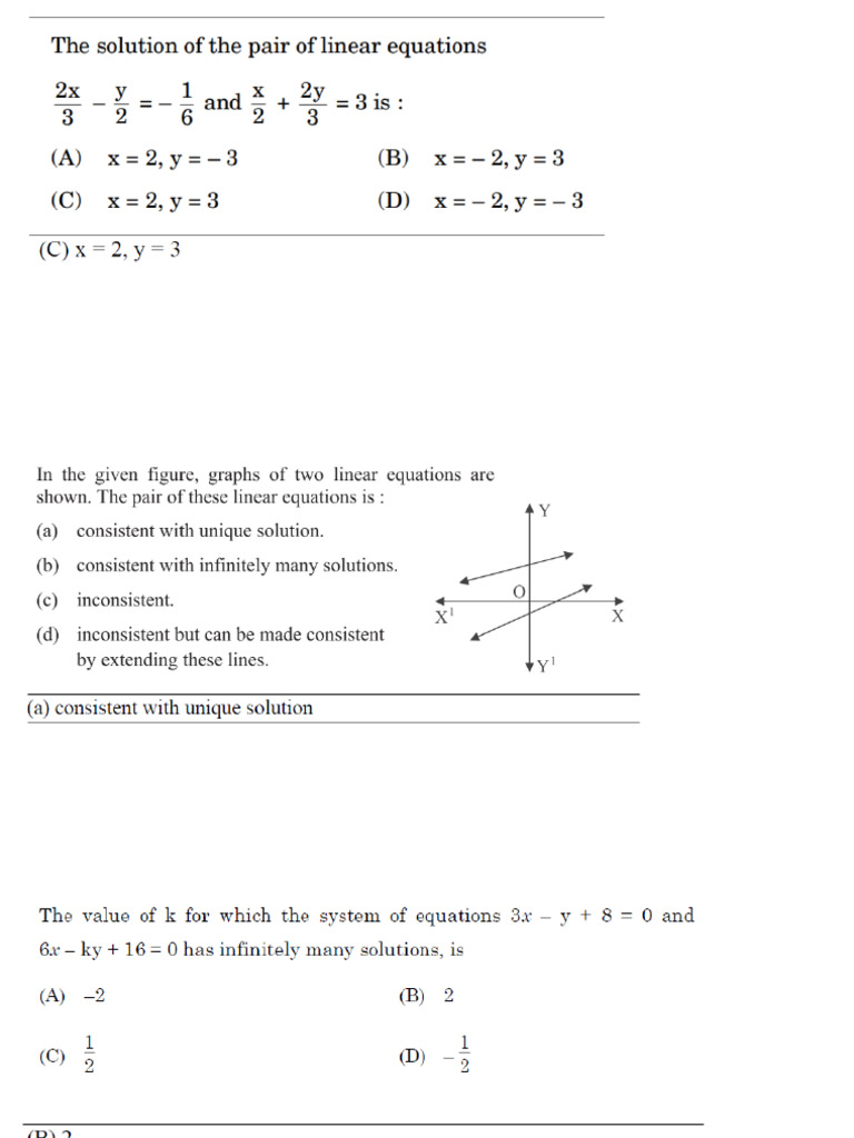 Class X LINEAR EQUATIONS Important Questions For 2024-25 Examination | PDF