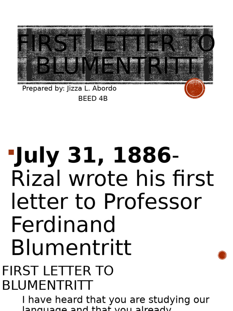 Rizal's First Letter to Blumentritt | PDF