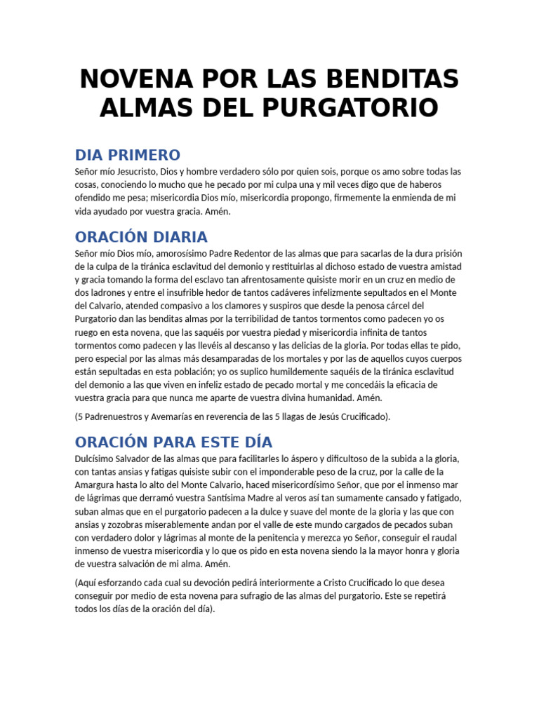 Novena Por Las Benditas Almas Del Purgatorio | PDF | Purgatorio | orador del Señor