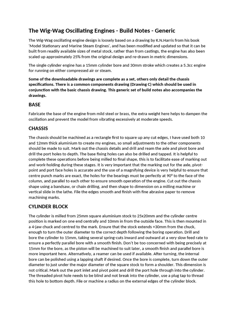 WigWag Engine Build Notes | PDF | Machining | Piston