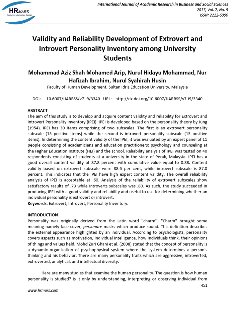 Validity_and_Reliability_Development_of_Extrovert_ | PDF | Extraversion And Introversion ...