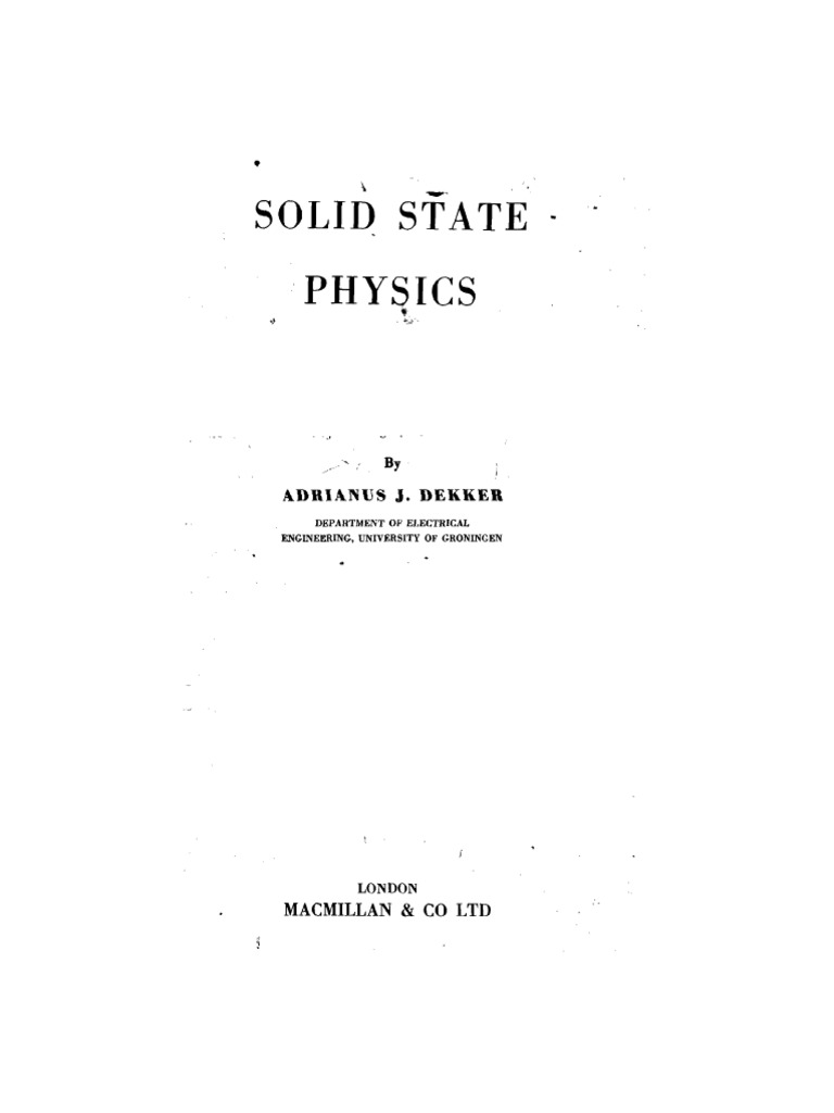 Dekkars-Solid State Physics | PDF | Crystal Structure | Physical Sciences