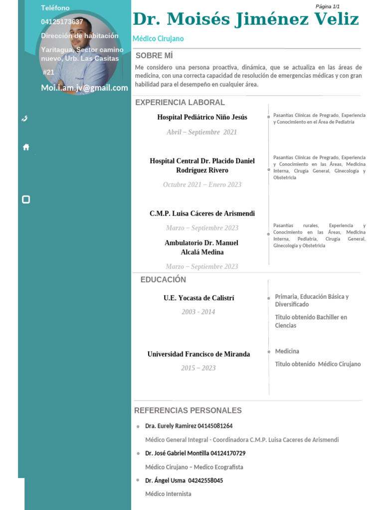 Curriculum Moises | PDF | Medicina CLINICA | Especialidades Medicas