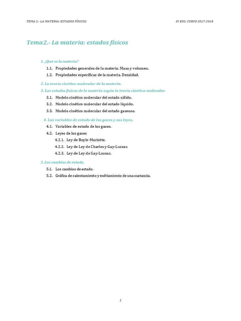 Estados físicos de la materia en 3º ESO | PDF | Gases | Líquidos