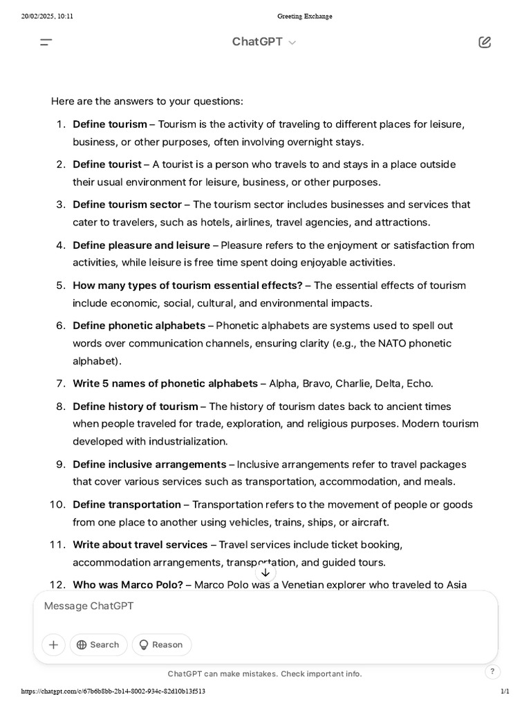 Tourism Answers | PDF