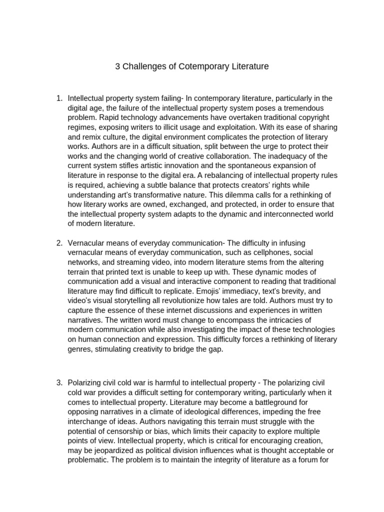 3 Challenges of Cotemporary Literature | PDF | Intellectual Property ...