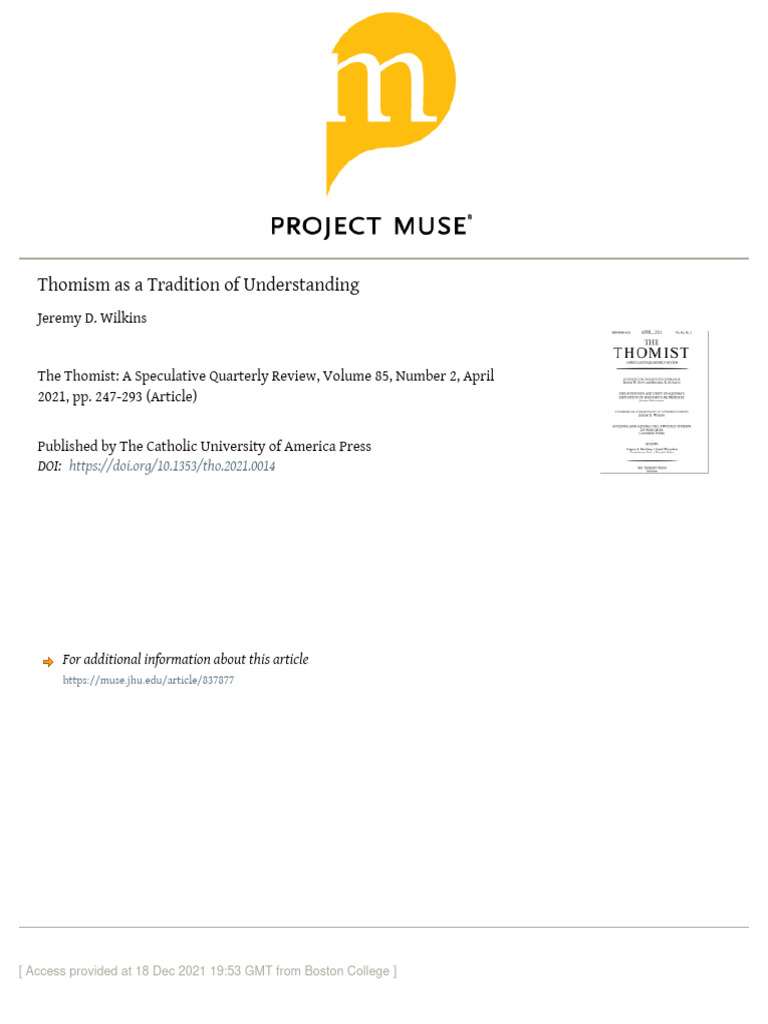 Thomism As A Tradition of Understanding | PDF | Thomism | Thomas Aquinas