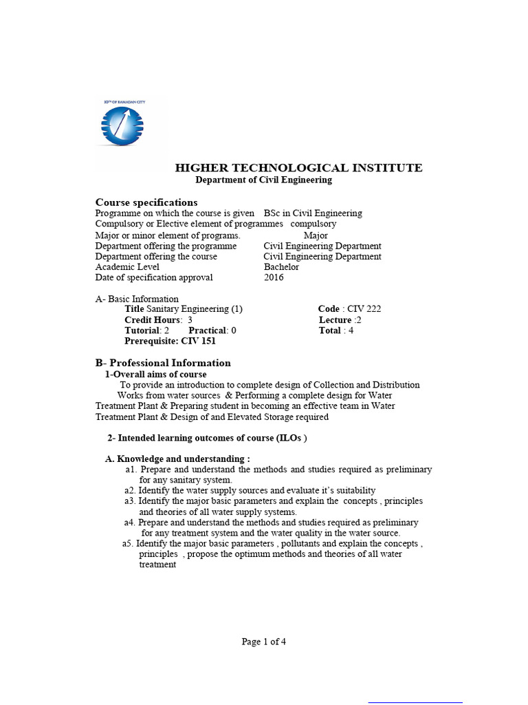 Sanitary Engineering Course Overview | PDF | Civil Engineering ...