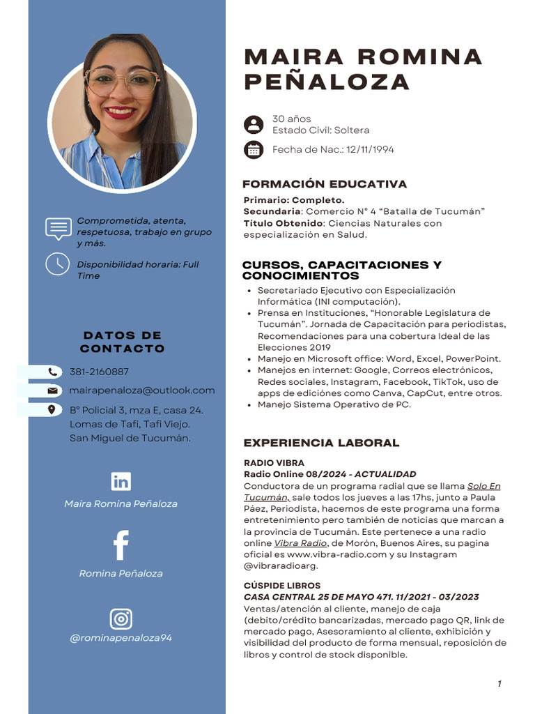 CV Maira Romina Peñaloza (Actual) | PDF | Informática