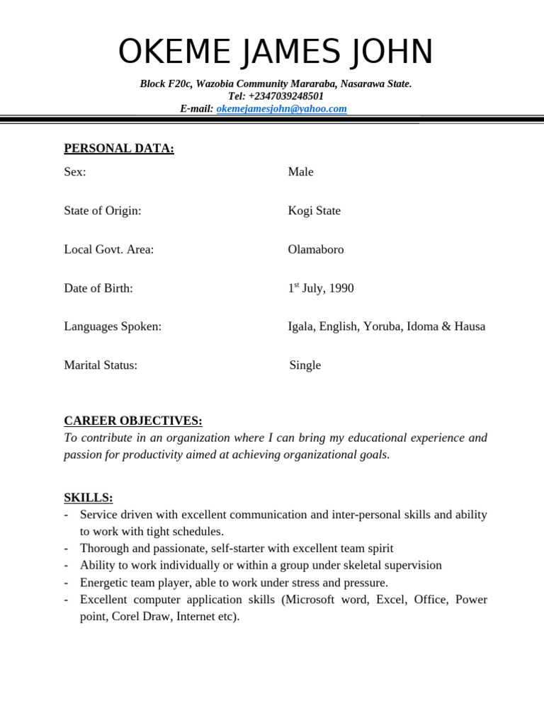 OKEME JAMES 1994-1 C.V | PDF | Curriculum | Teachers