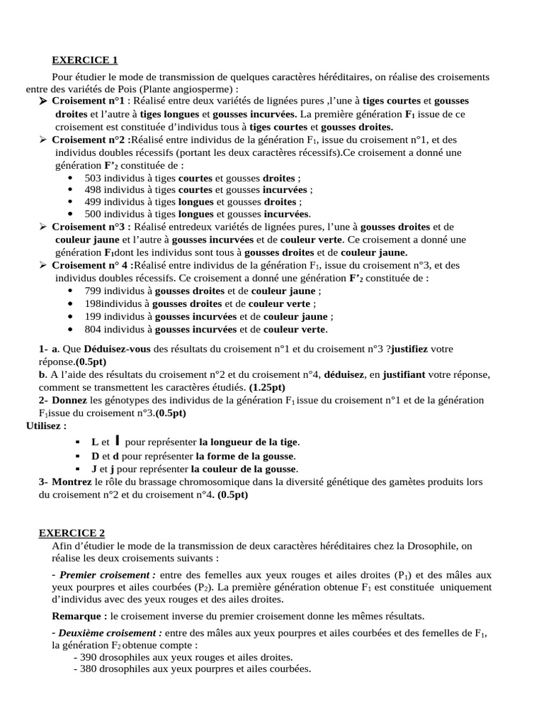 Exercices corrigés sur la génétique mendélienne | PDF | Hybride ...
