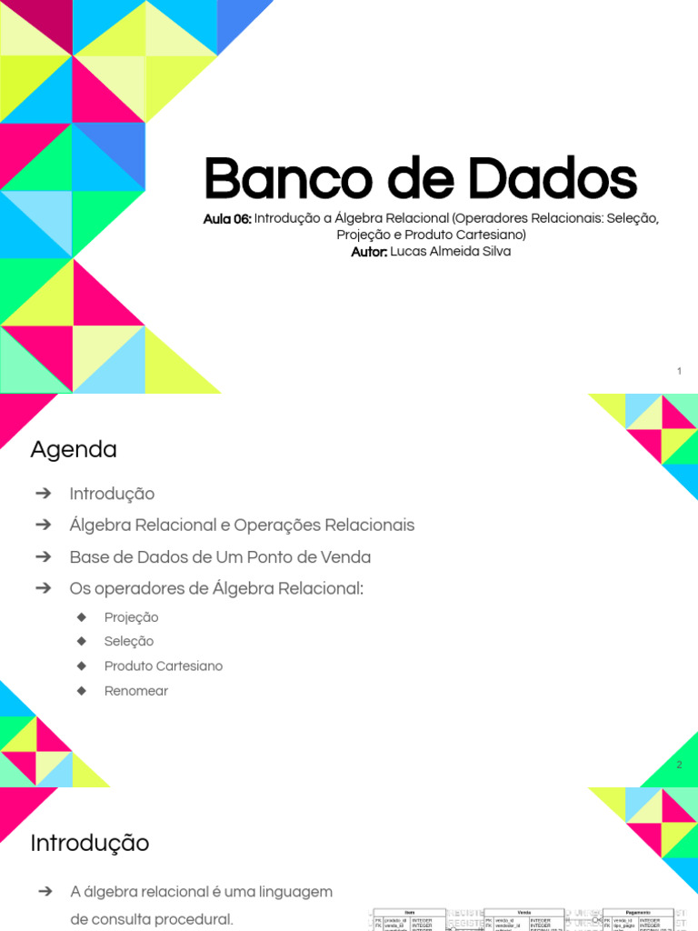 Aula 06 - Introducao A Algebra Relacional Operadores Relacionais ...