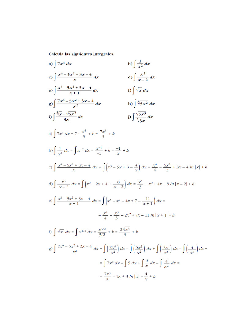 Ejercicios de Integrales Inmediatas | PDF