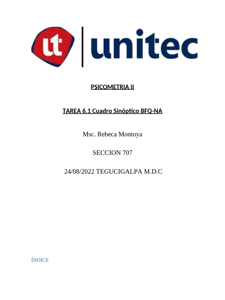 TAREA 6.1 Cuadro Sinóptico BFQ-NA | PDF | Sicología | Ciencias del comportamiento