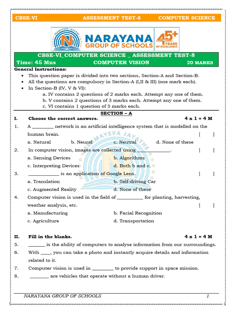 CBSE - VI - Computer Science-ASSESSMENT TEST-8 - QP | PDF | Computer ...
