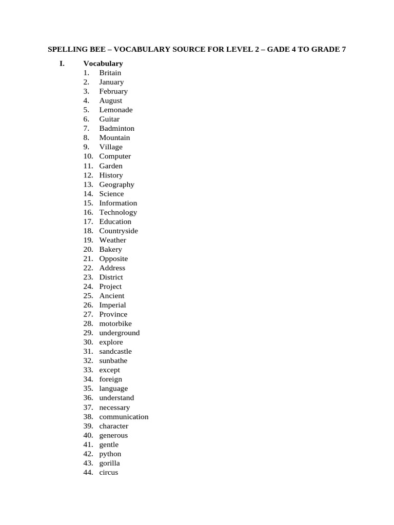 TRAN Spelling Bee LEVEL 2 | PDF