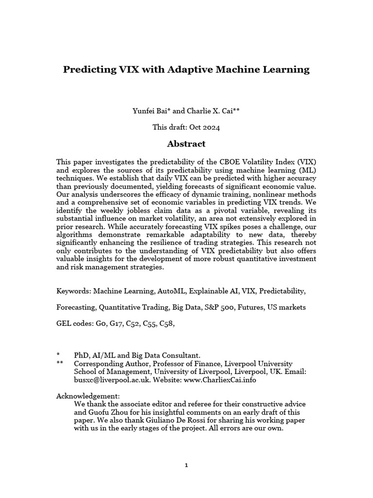 Predicting VIX With Adaptive Machine Learning | PDF | Vix | Machine Learning