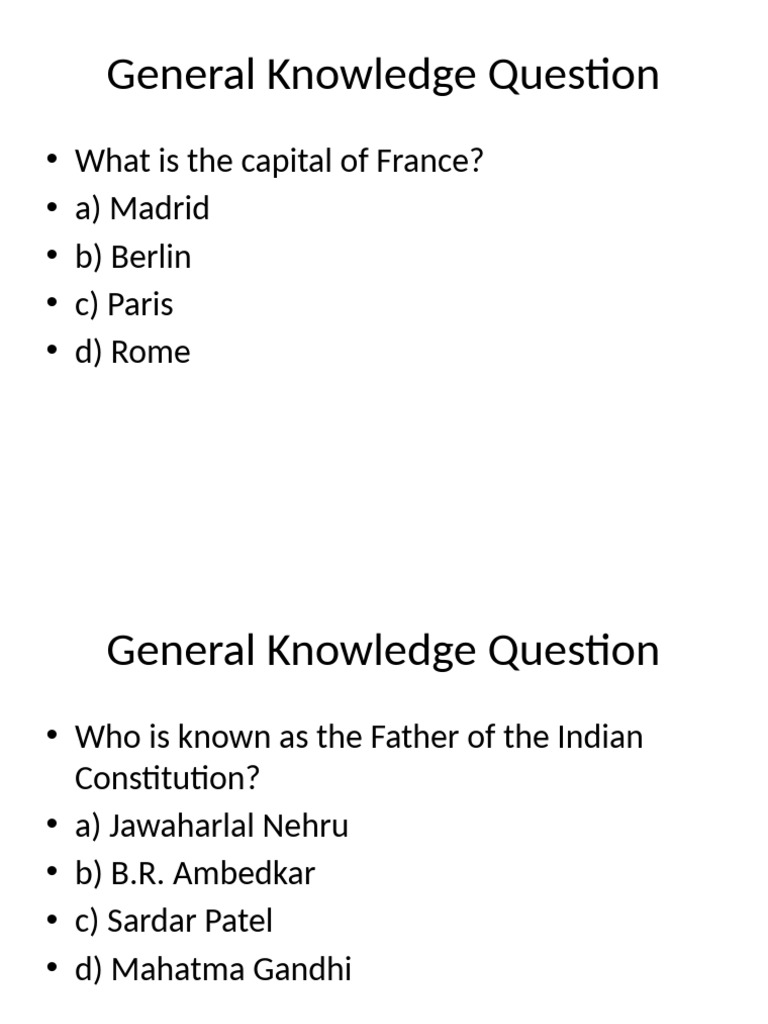 General Knowledge Quiz Questions | PDF