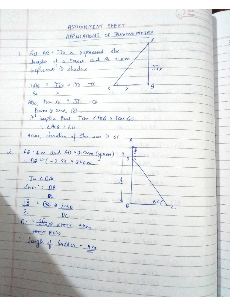 Applications of Trigonometry Assignment Solutions | PDF