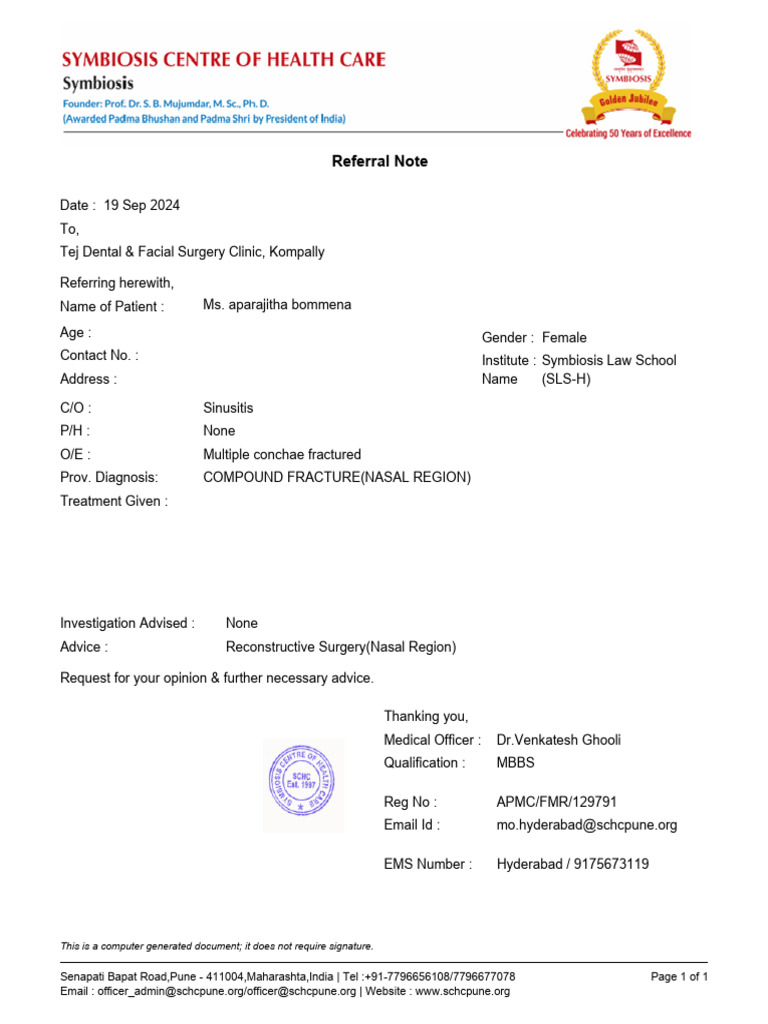Referral Note | PDF