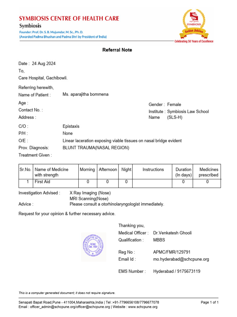 Referral Note | PDF