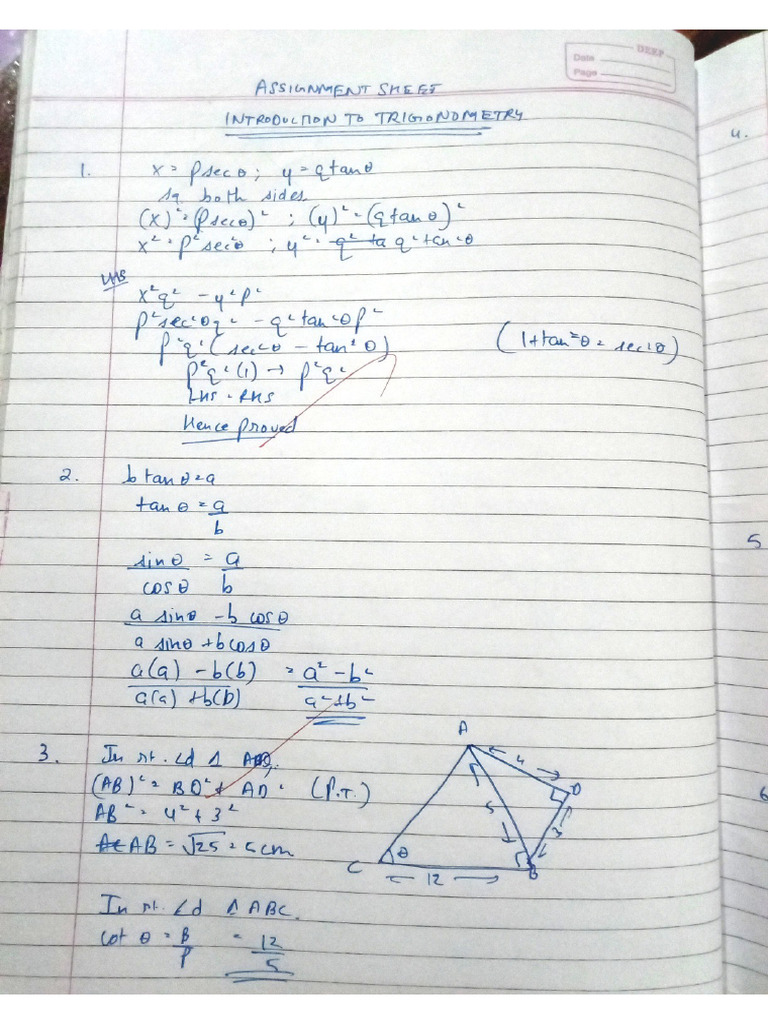 Introduction to Trigonometry Assignment Solutions | PDF
