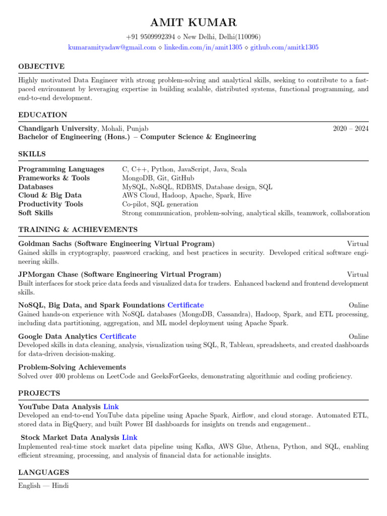 Resume Amit Kumar Syniti | PDF | Apache Spark | No Sql