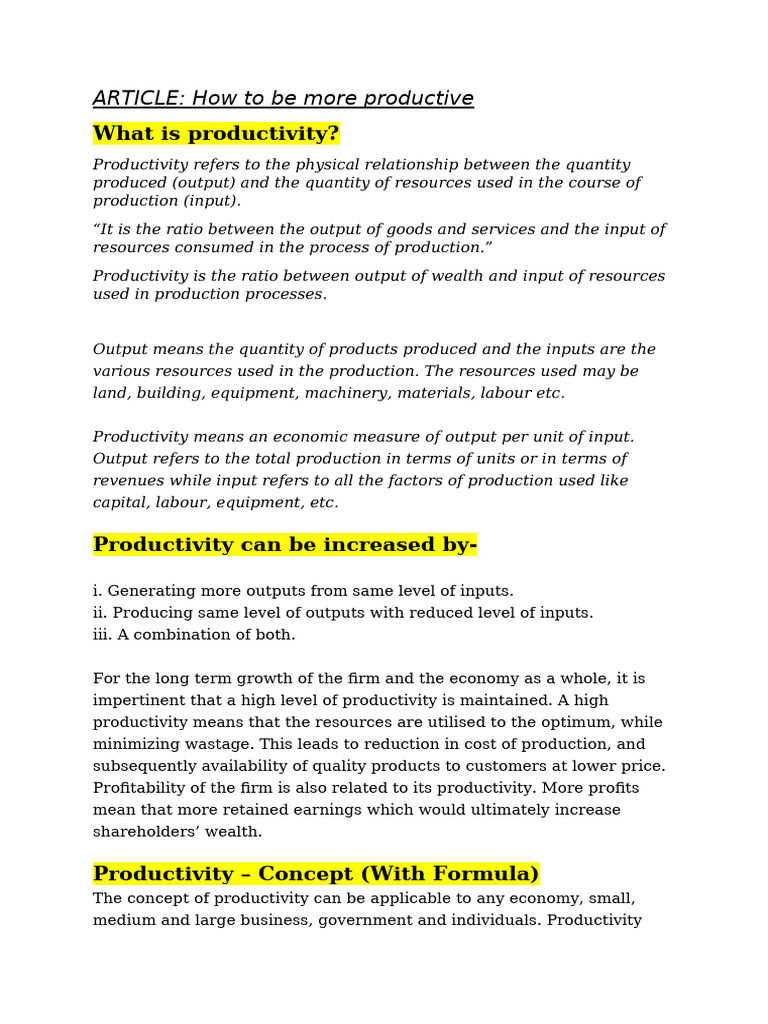 Understanding Productivity Ratios | PDF