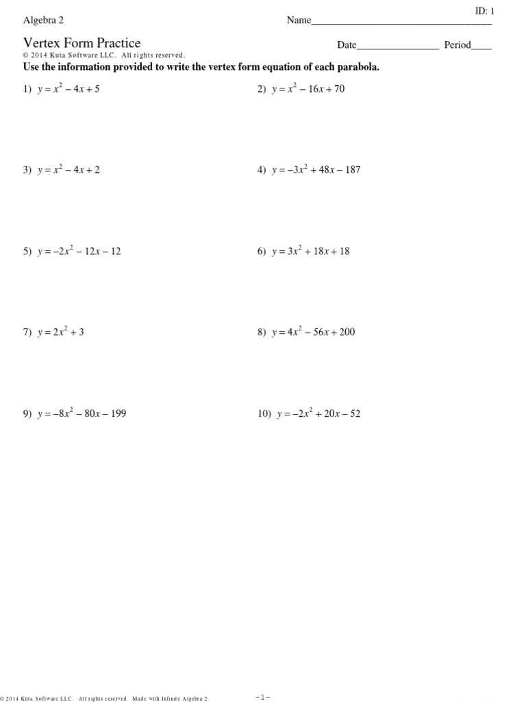Vertex Form Practice Worksheet | PDF | Vertex (Graph Theory ...