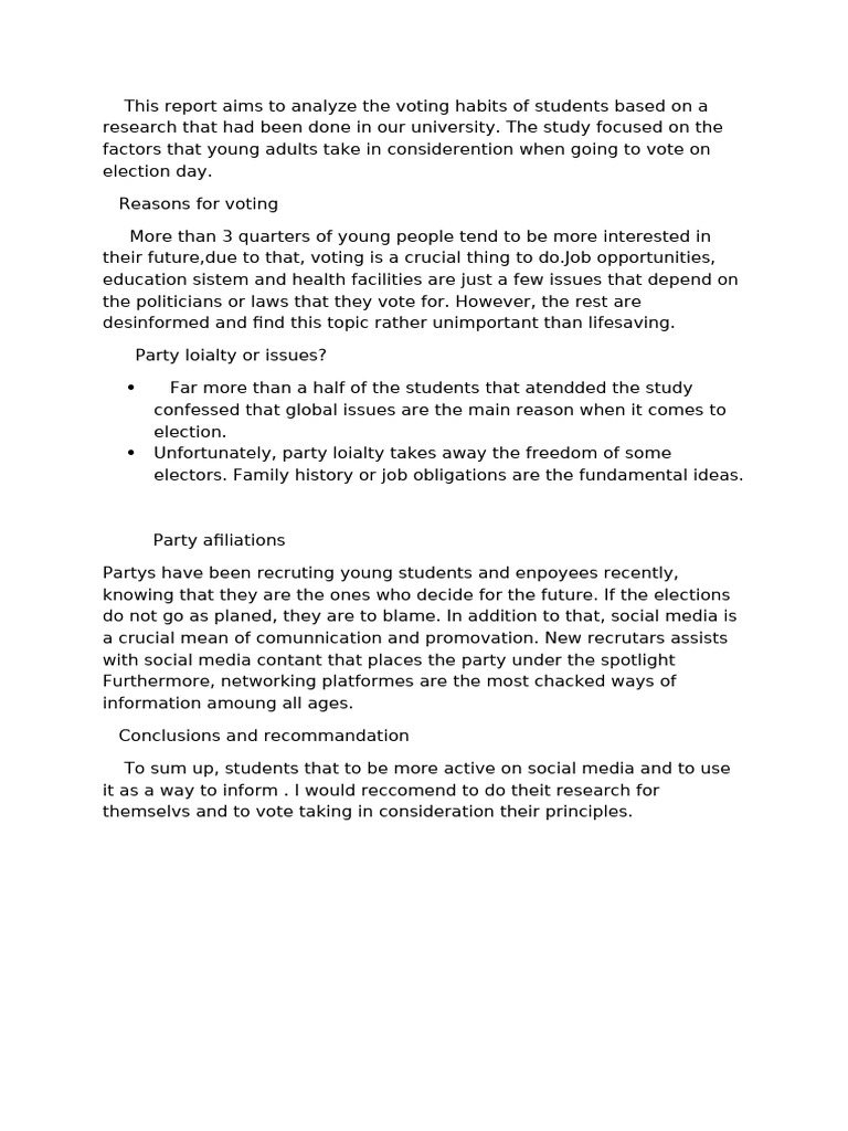 This Report Aims To Analyze The Voting Habits of Students Ba | PDF