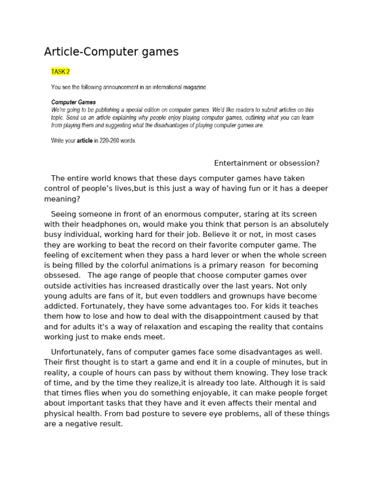 Article-Computer Games | PDF | Psychological Concepts | Behavioural ...