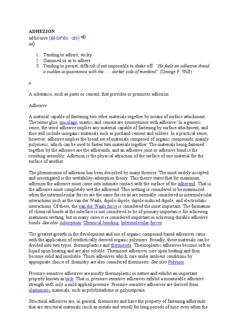 Ăd-Hē'sĭv, - Zĭv: Adhezion | PDF | Adhesive | Manmade Materials