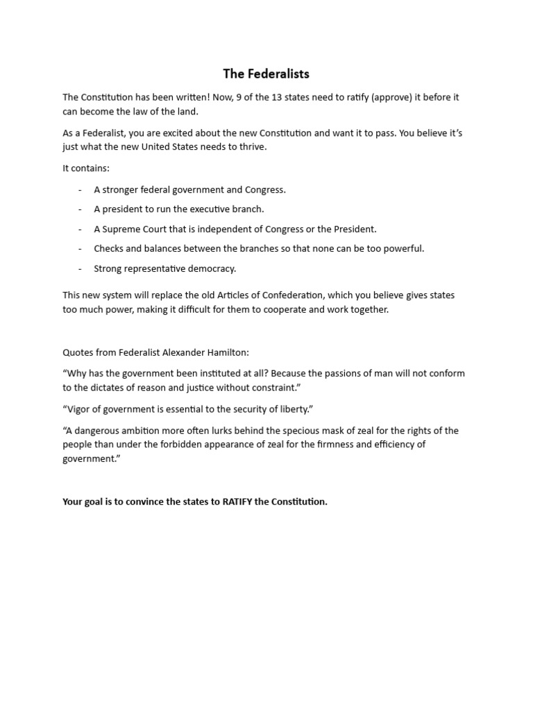 Federalists vs. Antifederalists packet | PDF | Federalism | American ...