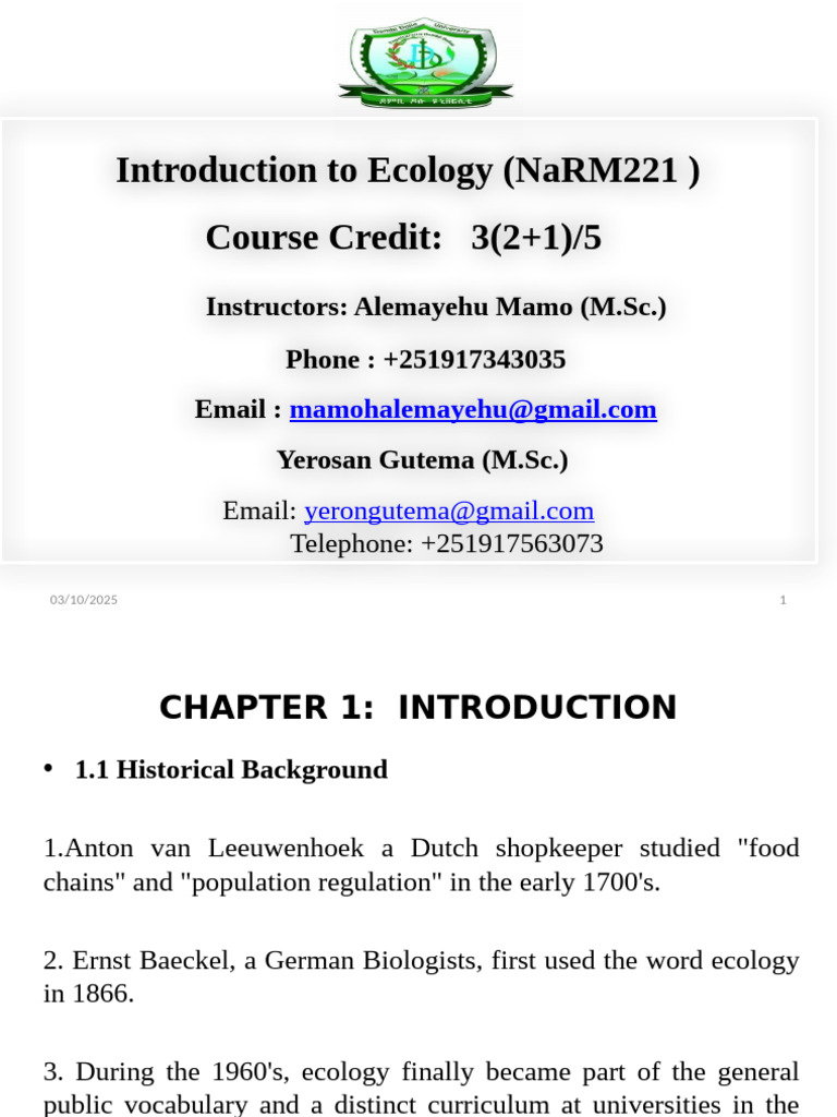 Introduction To Ecology PP 1-3 | PDF | Ecosystem | Ecology