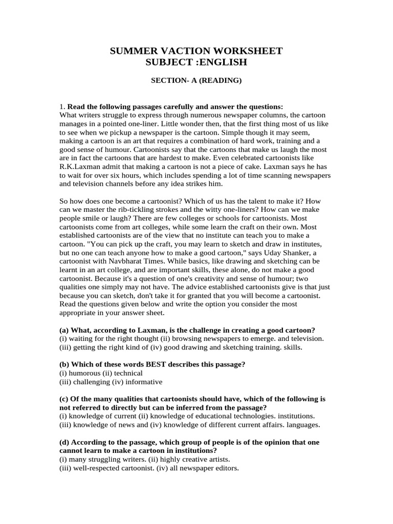 Summer Vaction Worksheet | PDF | Cartoon
