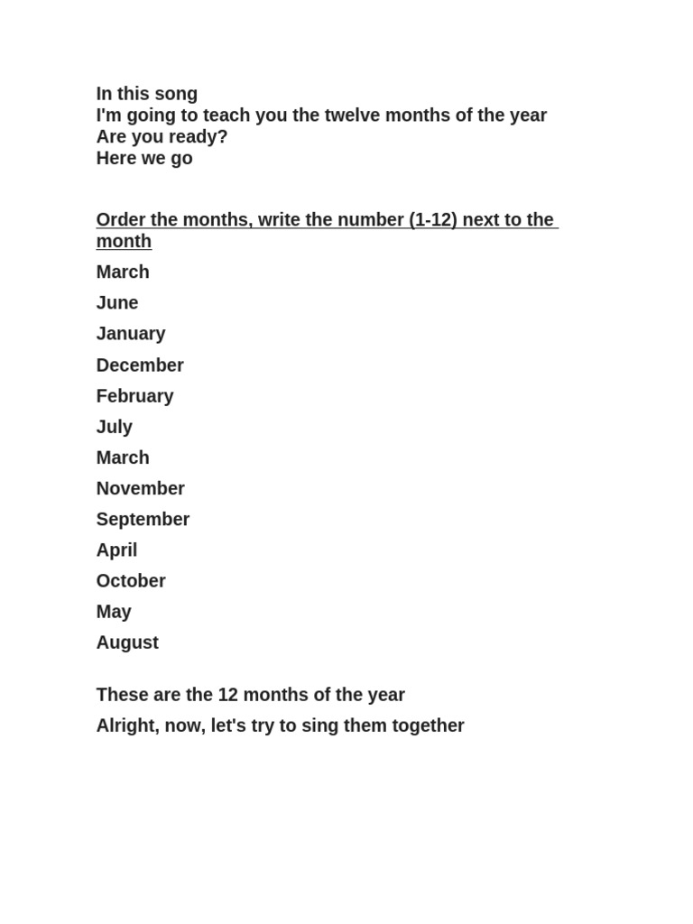 12 Months of the Year Song Lyrics | PDF