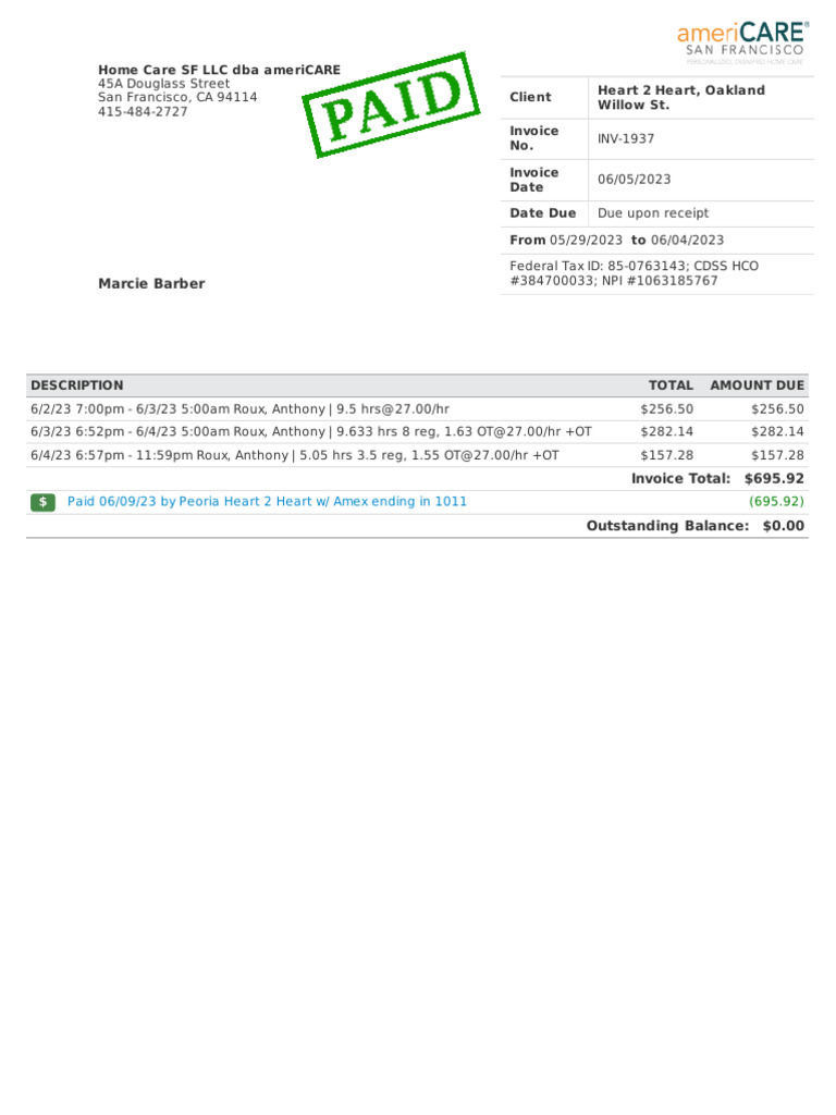 Heart 2 Heart ameriCARE Invoices 1.2.23 to 6.5.23 (2) | PDF | Receipt ...