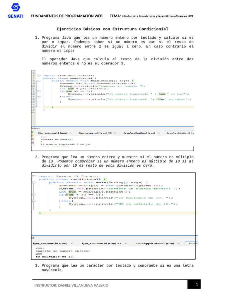 Java - Ejercicios Estructuras Condicionales | PDF | Tipo de datos | Java (lenguaje de programación)