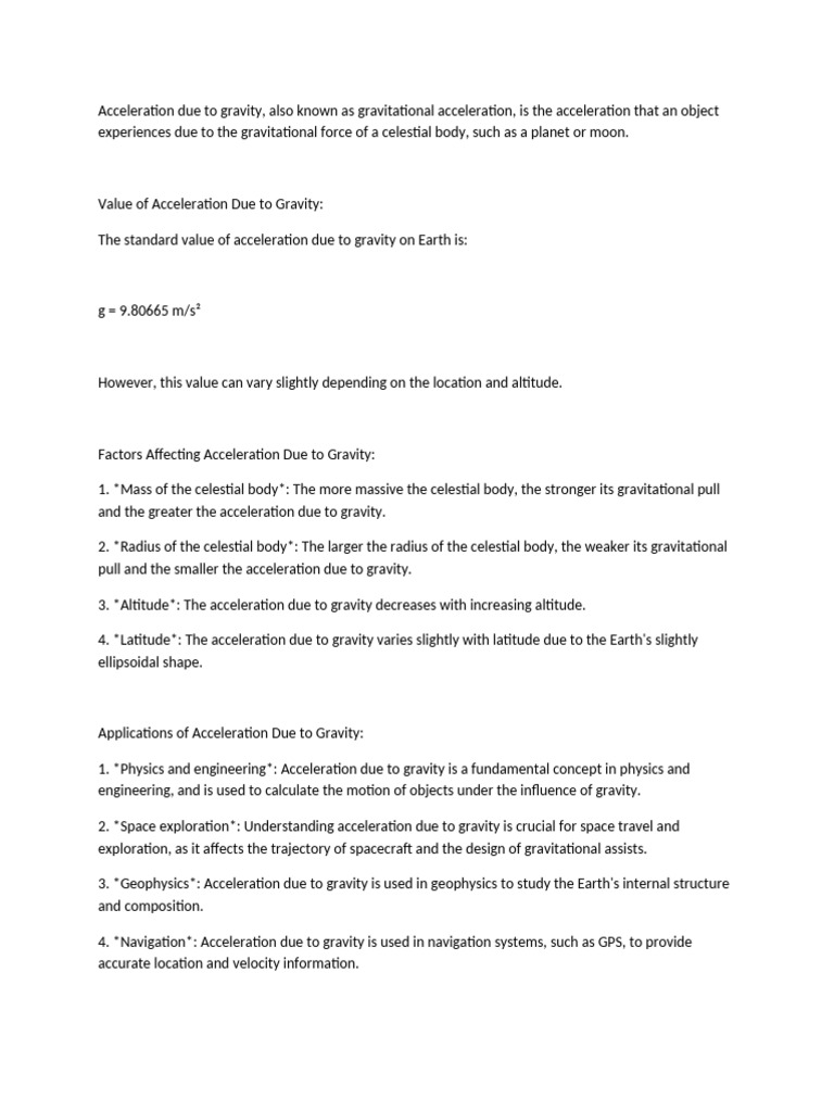 Acceleration Due To Gravity | PDF