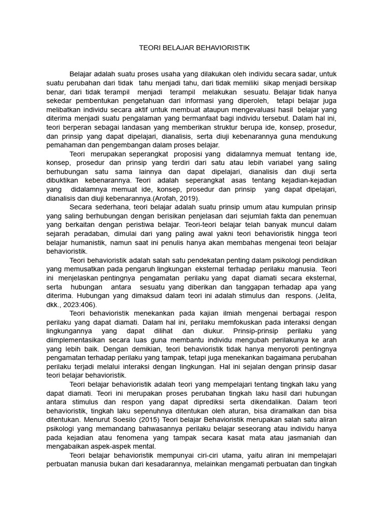 Teori Belajar Behavioristik | PDF