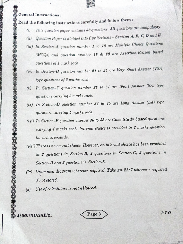 Board Question Paper 2024 Basic Math | PDF
