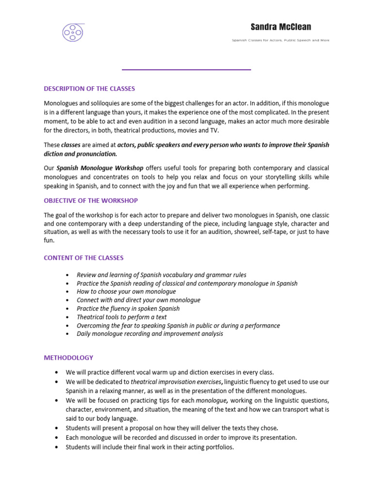 Spanish+Monologues+Classes | PDF | Monologue | Spanish Language