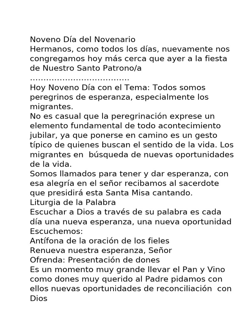 Noveno Día del Novenario: Peregrinos de Esperanza | PDF