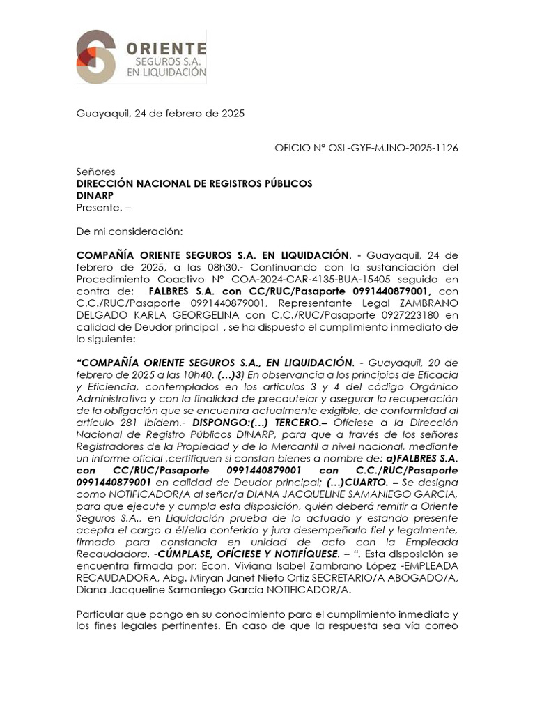OFICIO #OSL-GYE-MJNO-2025-1126-signed | PDF | Gobierno