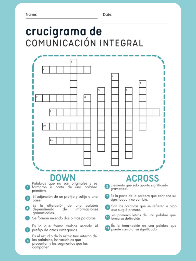 Crucigrama sobre Estructura de Palabras | PDF | Palabra | Lingüística