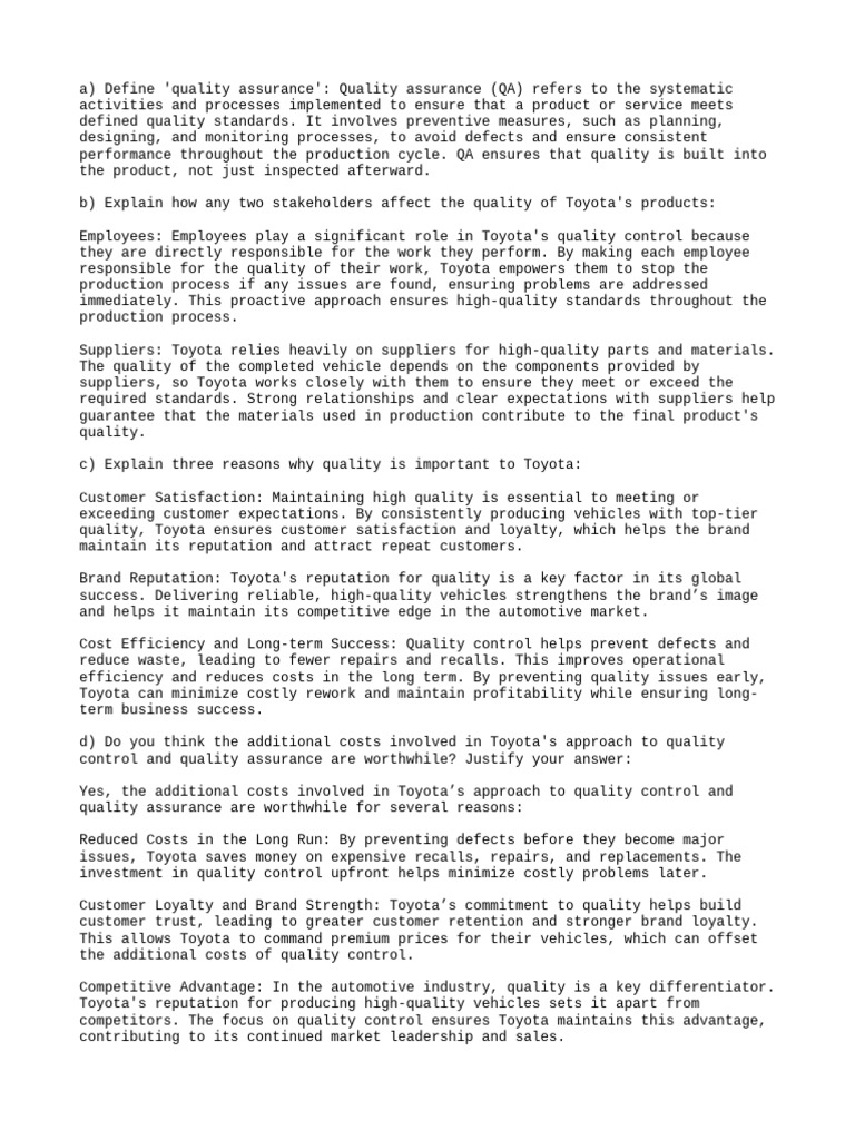 A) Define 'Quality Assurance' Quali | PDF | Quality Assurance | Quality ...