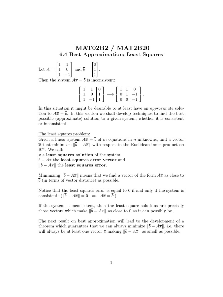 Best Approximation and Least Squares Solutions | PDF | Matrix ...